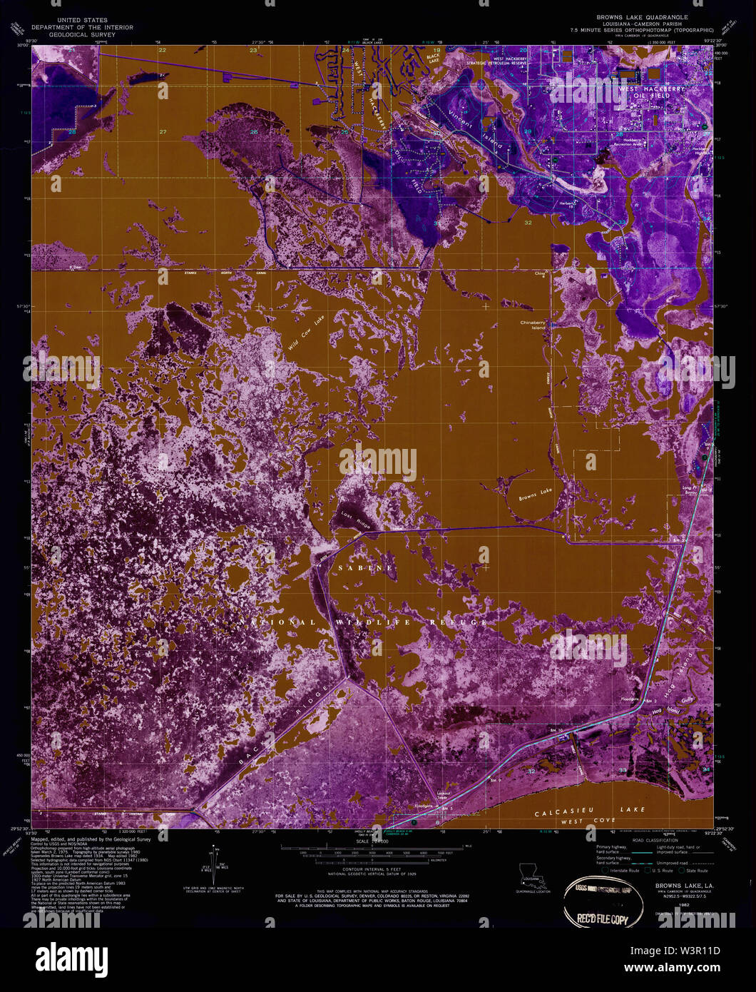 USGS TOPO Map Louisiana LA Browns Lake 331539 1982 24000 Inverted ...