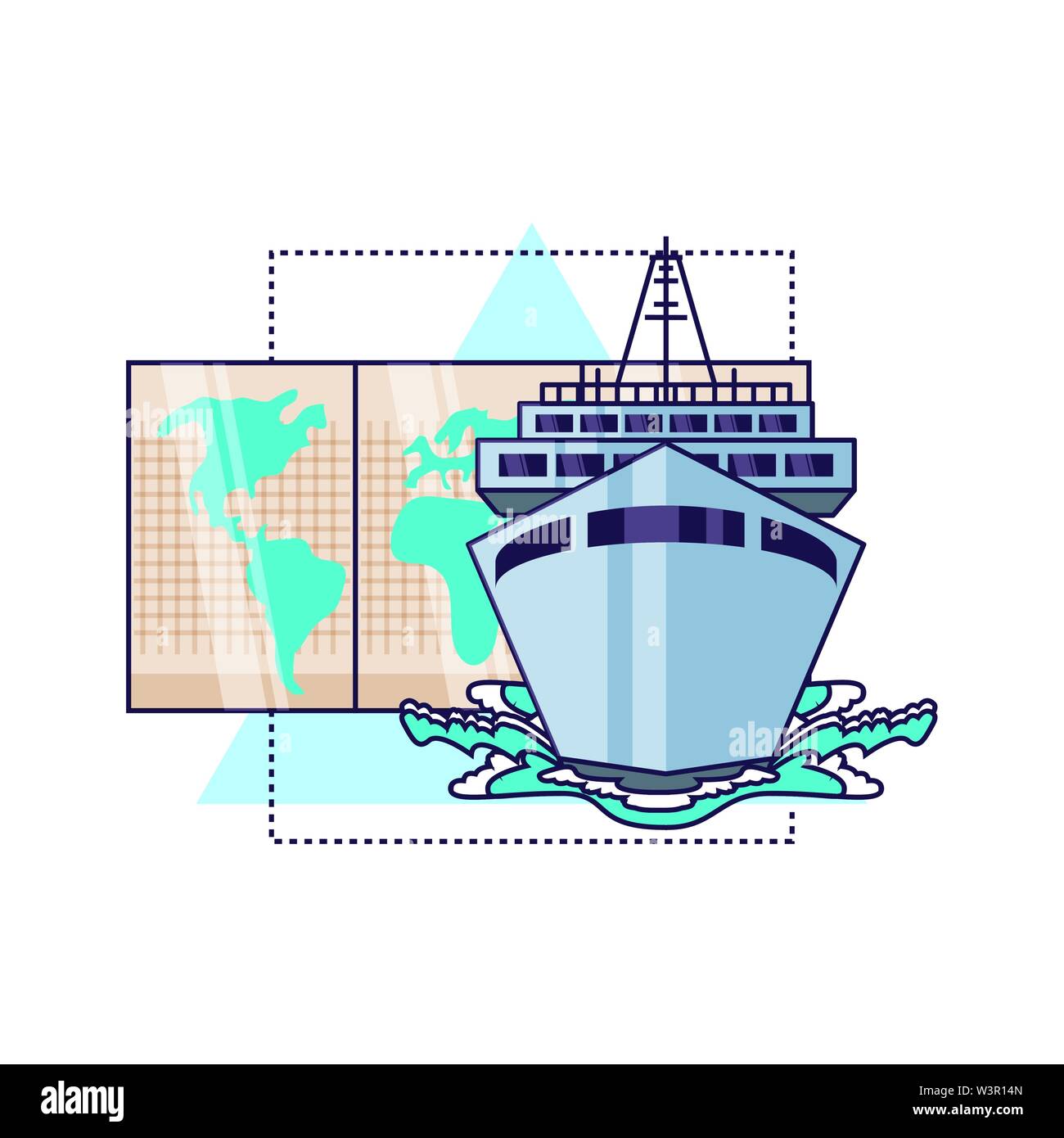 ship cruise boat with paper map vector illustration design Stock Vector ...