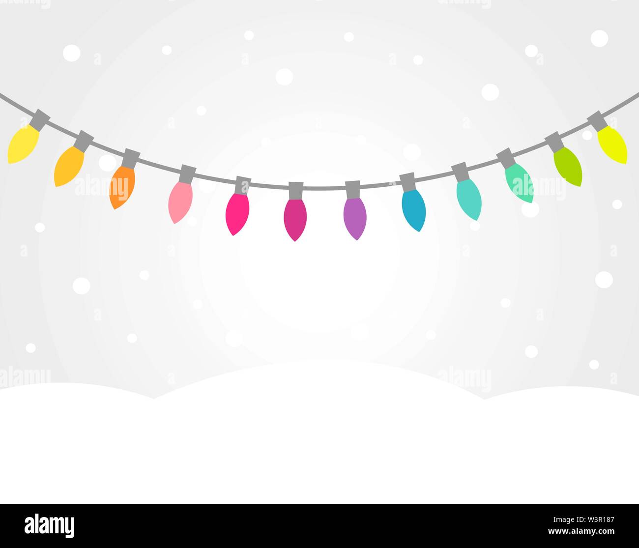 Christmas winter landscape with colorful lights strings. Vector ...