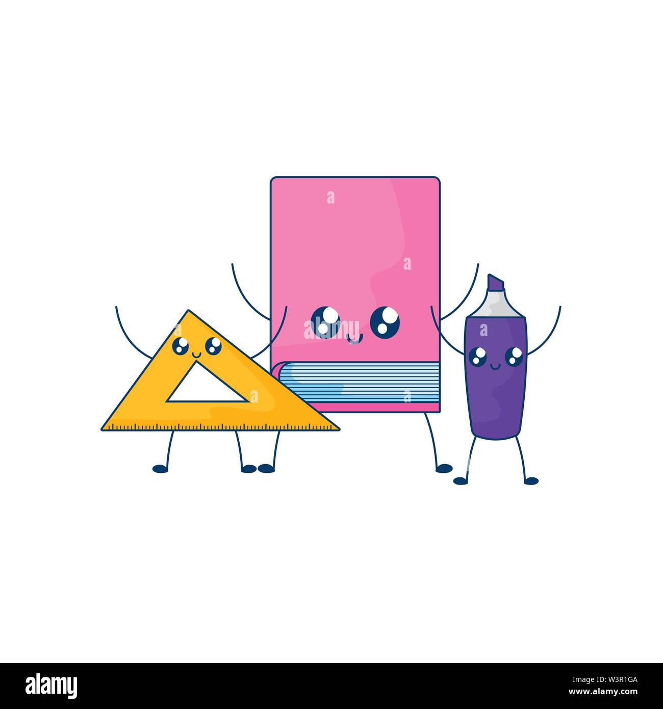 library book with rule and highlighter kawaii style vector illustration ...