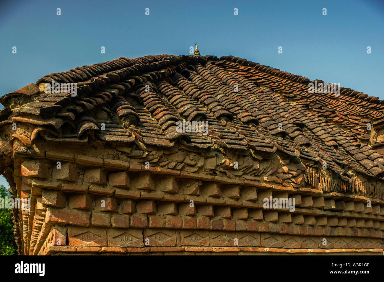 01-Sep-2008-clay roof tiles & brickwall farmers village house near ...