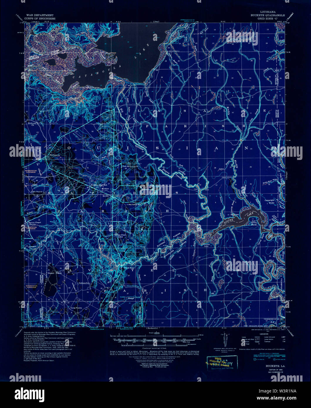 USGS TOPO Map Louisiana LA Buckeye 334320 1941 62500 Inverted ...