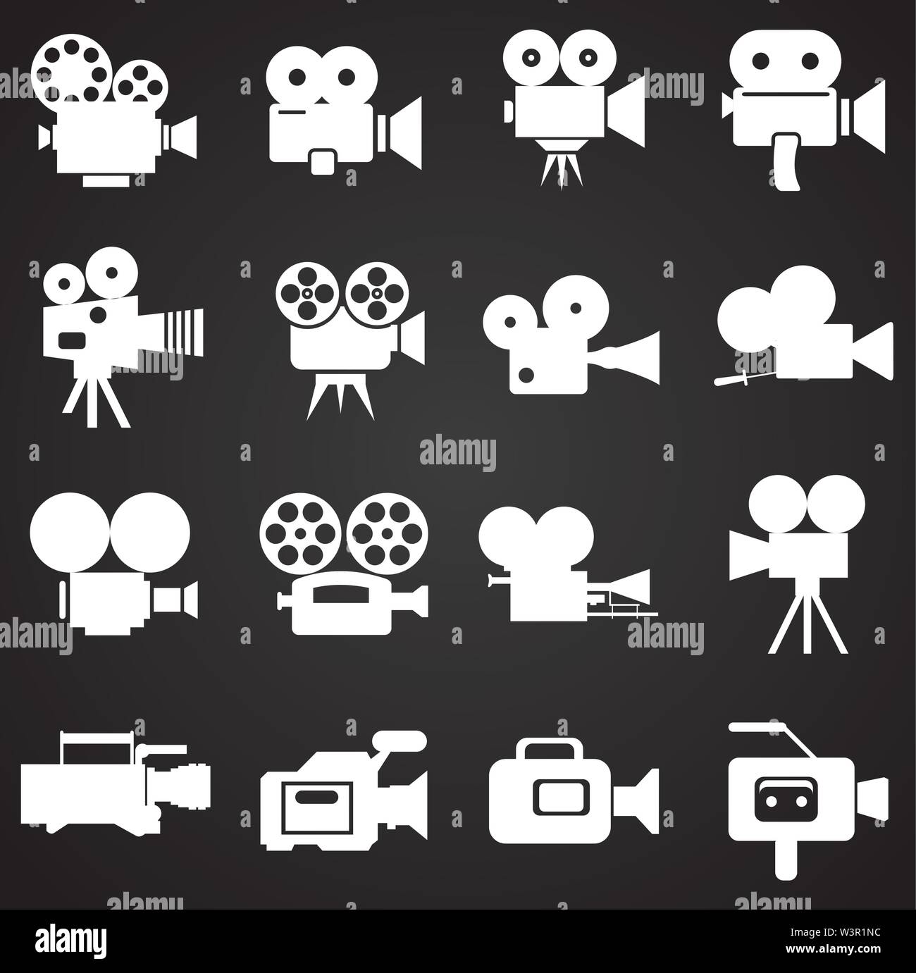 Cinema camera related icons set on background for graphic and web ...