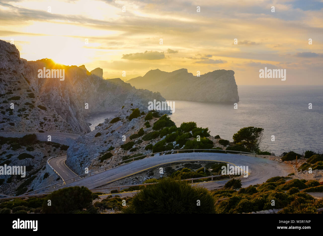 Beautiful summer sunset in Cap de Formentor in Spanish Mallorca. Sun ...