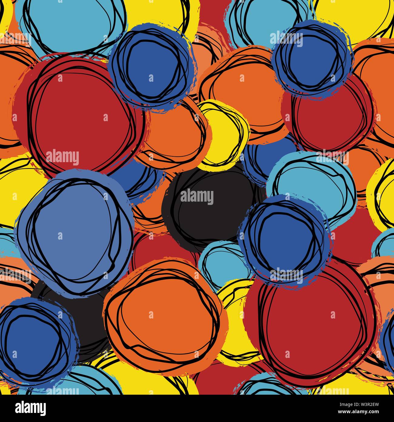 Seamless repeating background of colored circles and spirals Stock ...