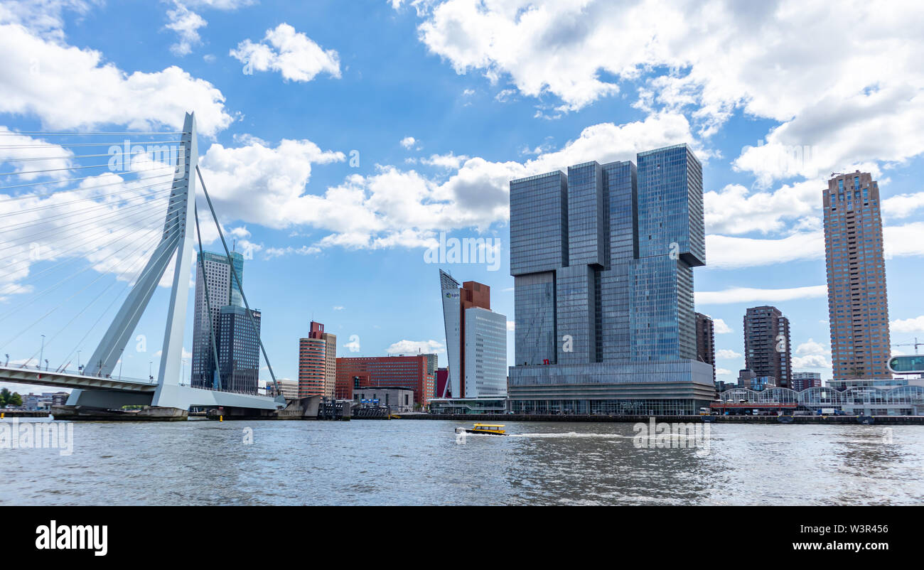 Rotterdam, Netherlands. July 2nd, 2019. Cityscape and Erasmus bridge ...