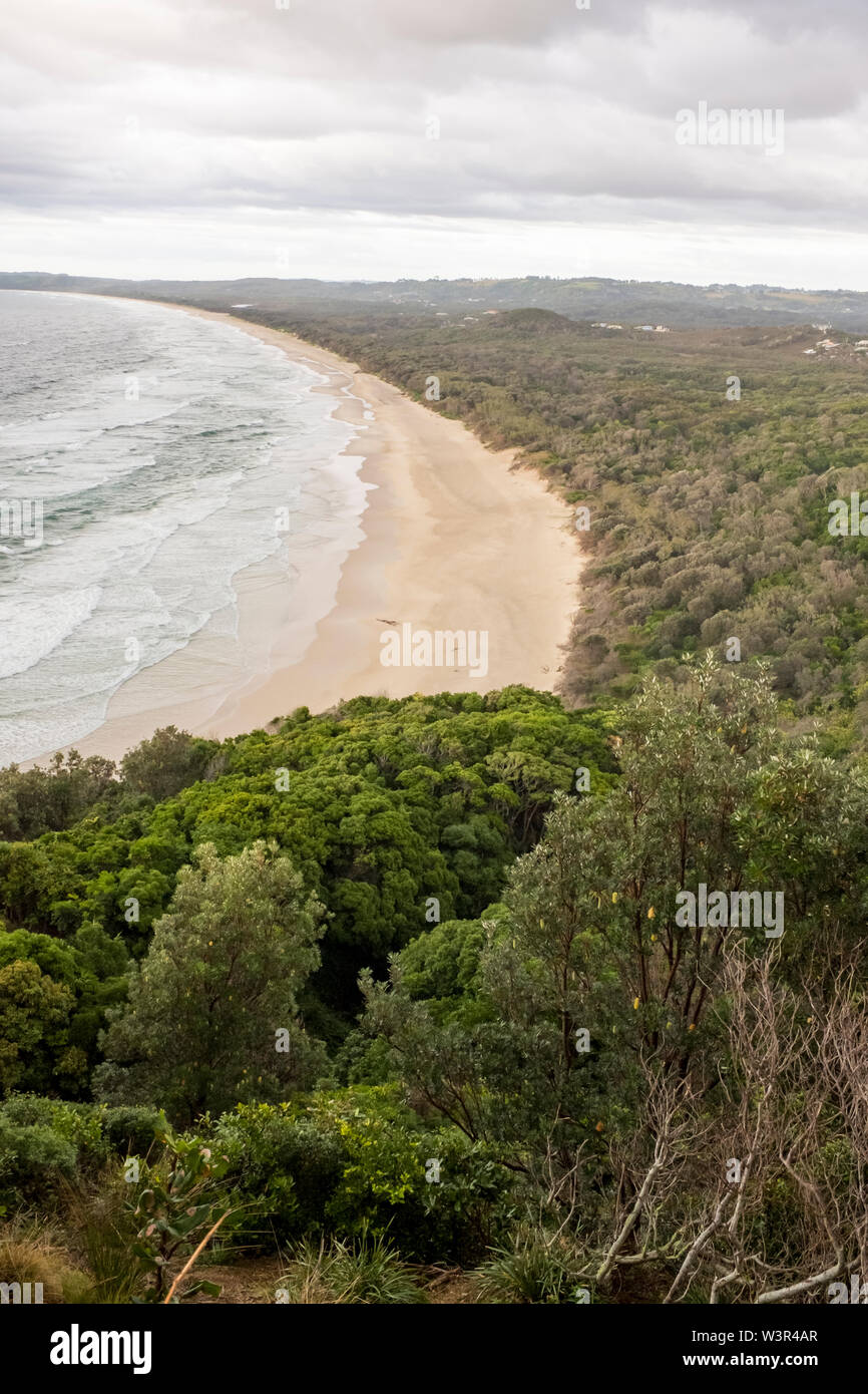 View over Tallow Beach, a popular beach in Byron Bay, NSW, Australia ...