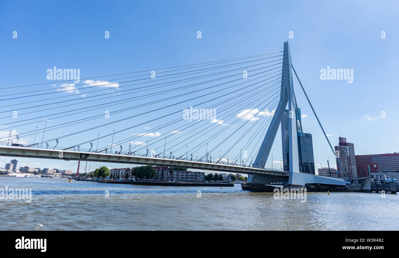 Rotterdam, Netherlands. July 2nd, 2019. Cityscape and Erasmus bridge ...