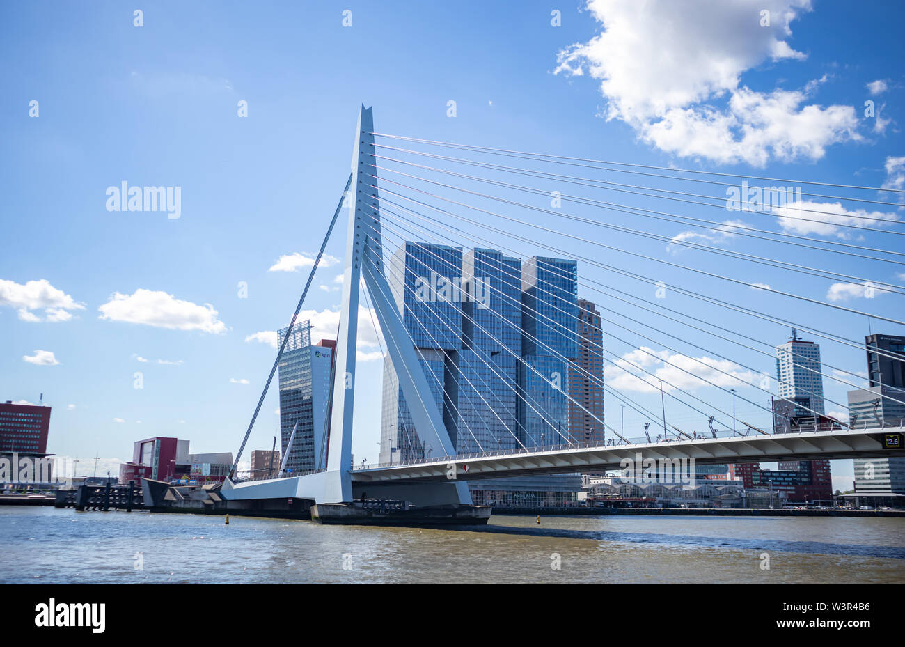Rotterdam, Netherlands. July 2nd, 2019. Cityscape and Erasmus bridge ...