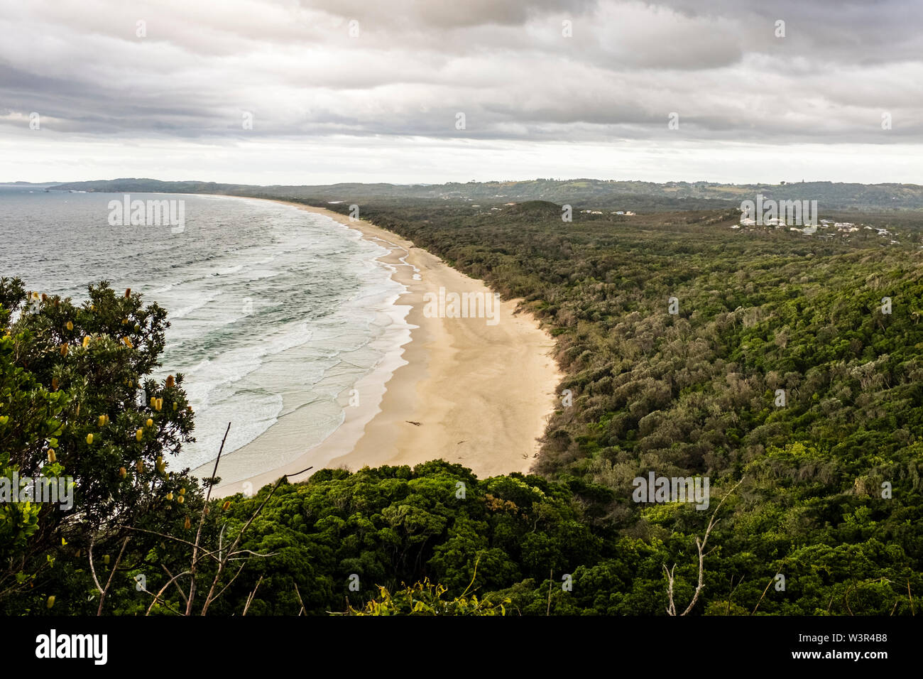 View over Tallow Beach, a popular beach in Byron Bay, NSW, Australia ...