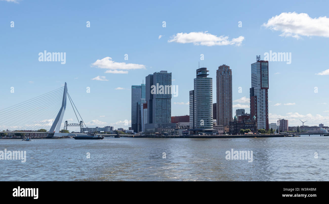 Rotterdam, Netherlands. July 2nd, 2019. Cityscape and Erasmus bridge ...
