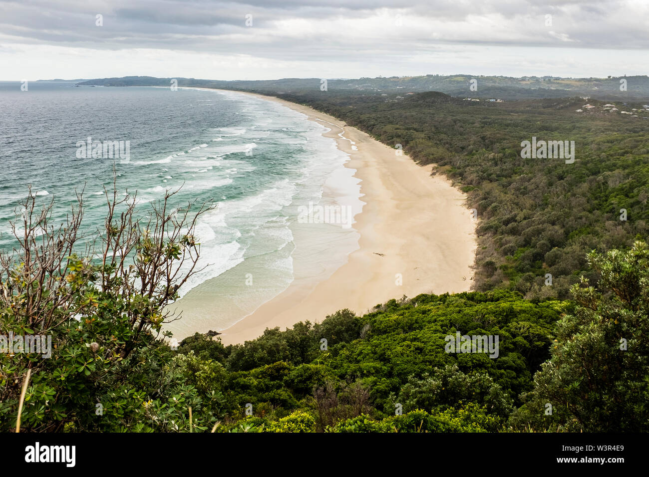 View over Tallow Beach, a popular beach in Byron Bay, NSW, Australia ...