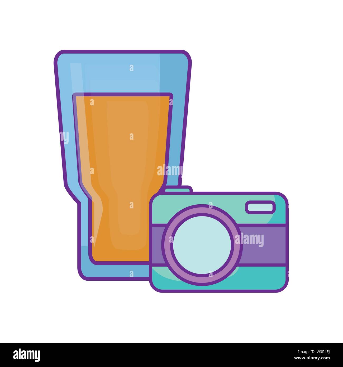 fresh juice glass with camera photography vector illustration design ...