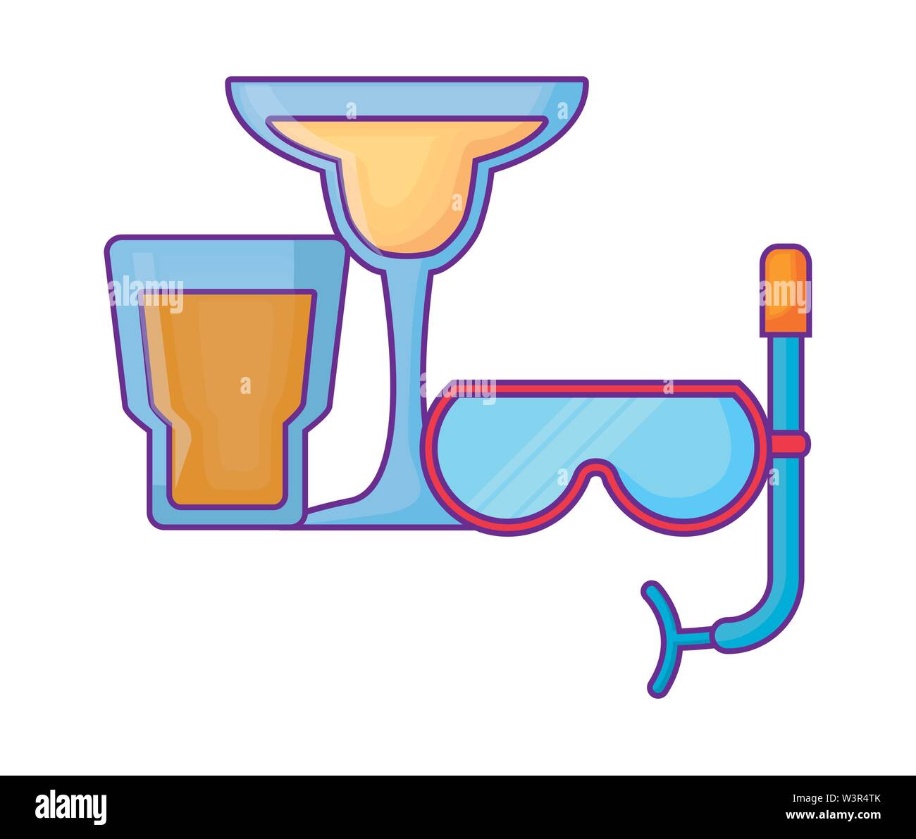 snorkel with cocktail and juice glass vector illustration design Stock ...