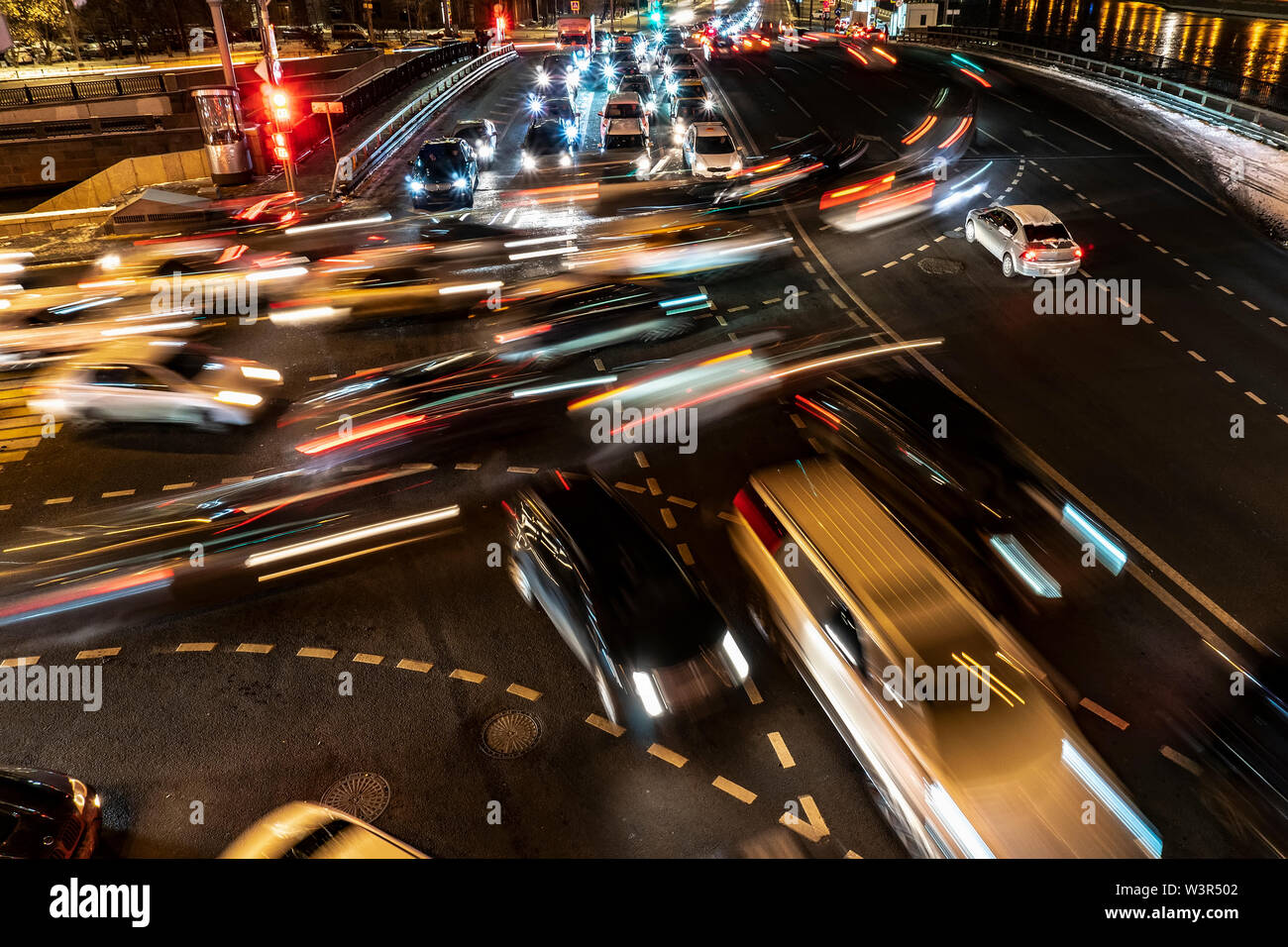 night traffic jam on the crossroad Stock Photo - Alamy