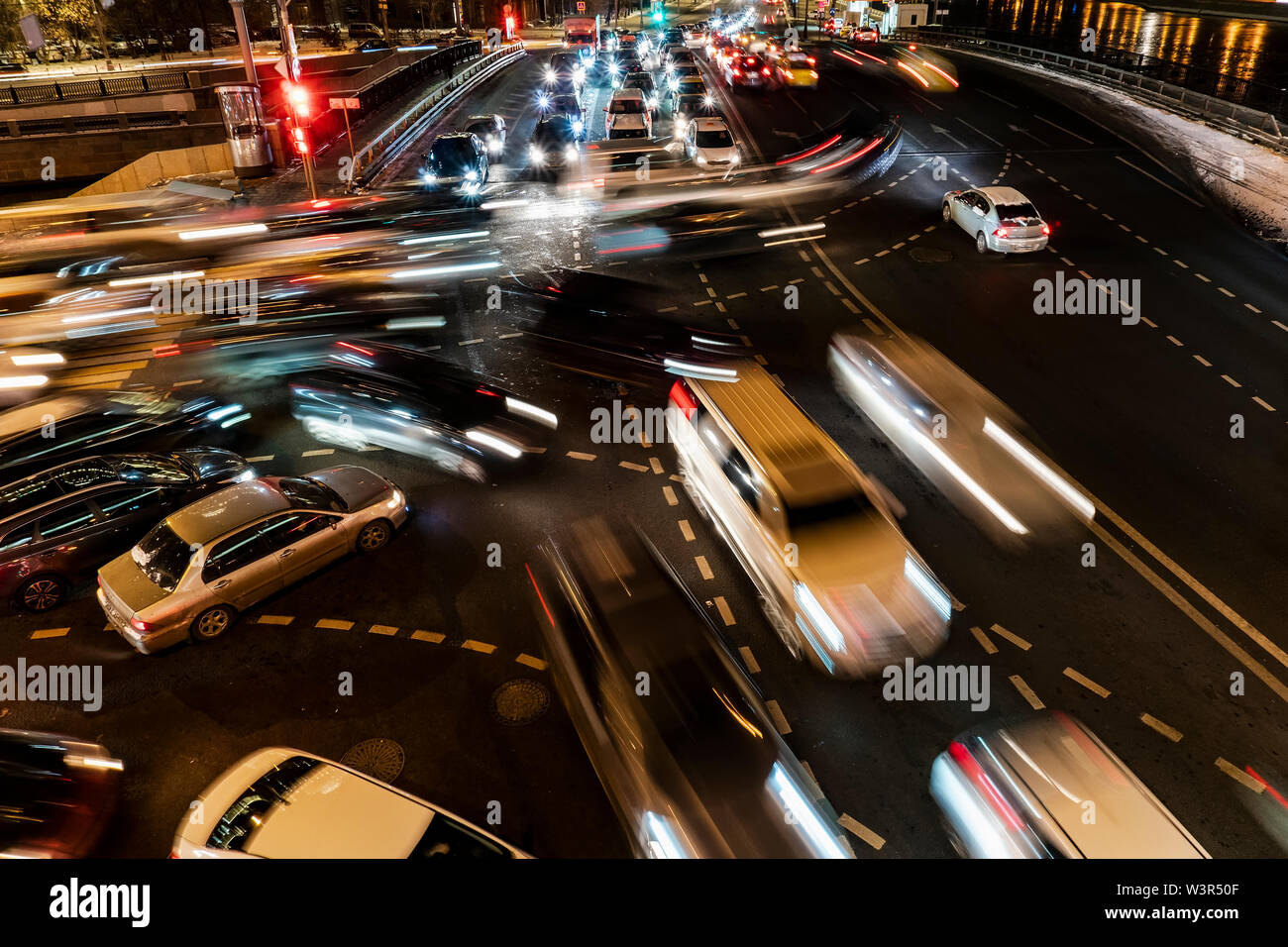 night traffic jam on the crossroad Stock Photo - Alamy