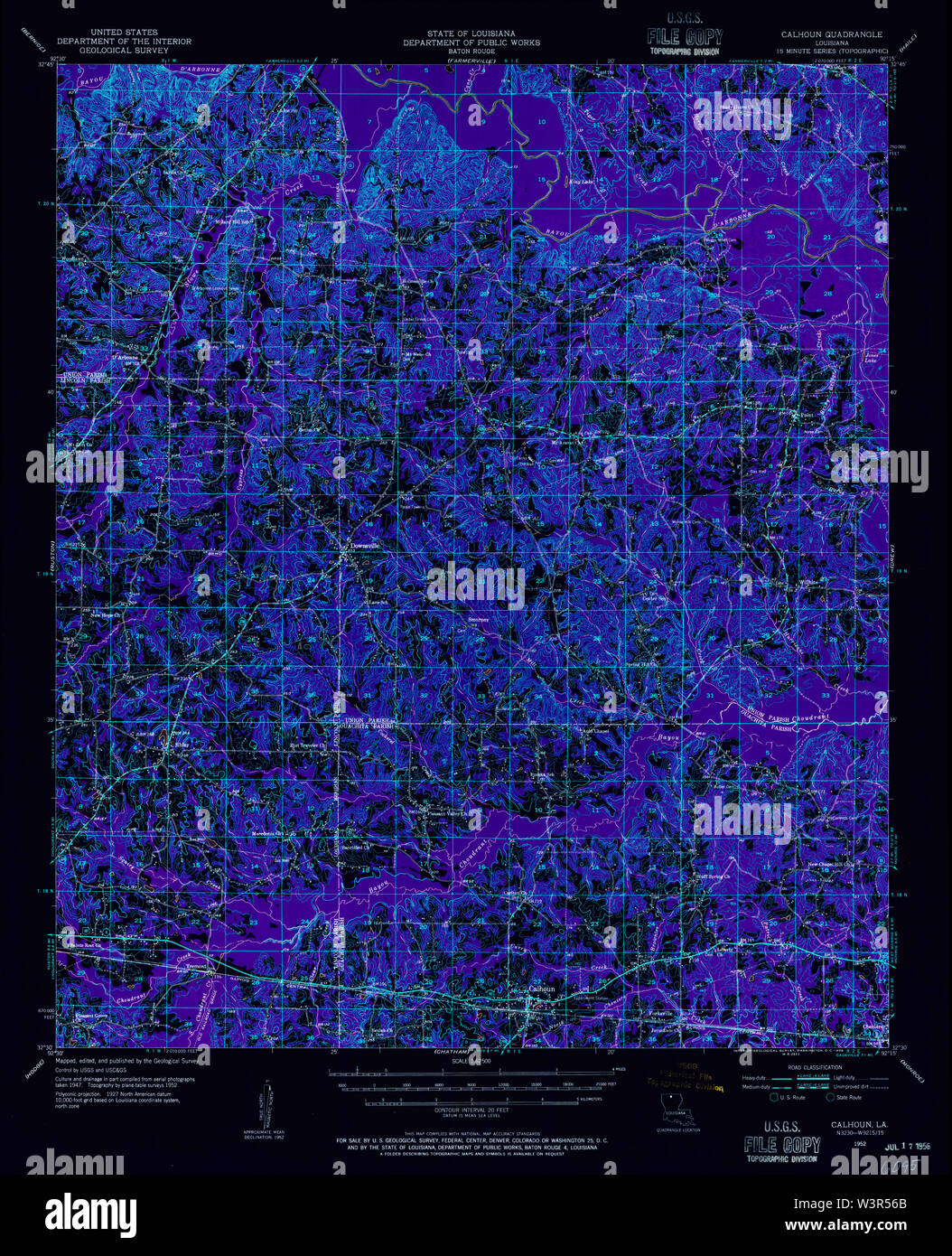 USGS TOPO Map Louisiana LA Calhoun 334330 1952 62500 Inverted ...