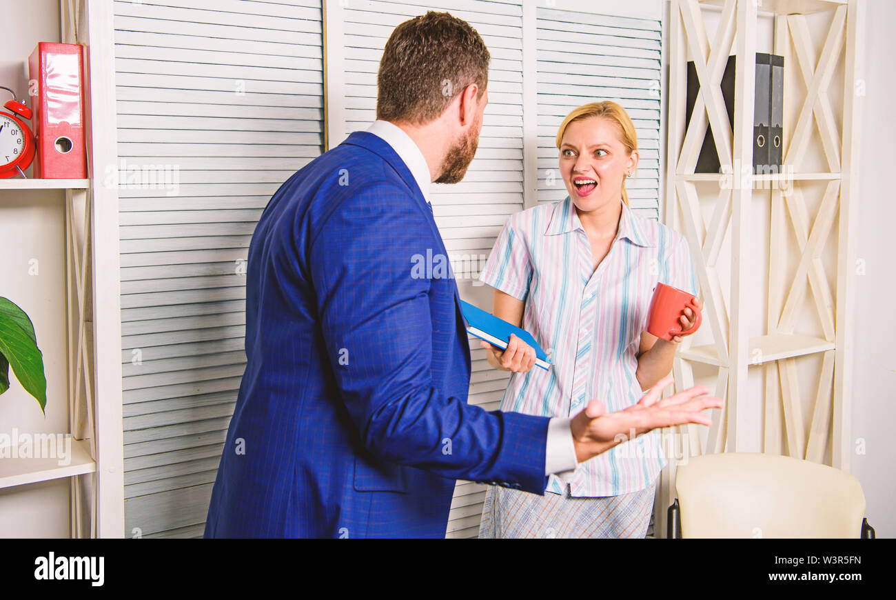 Relations at workplace. Colleagues peaceful friendly atmosphere ...