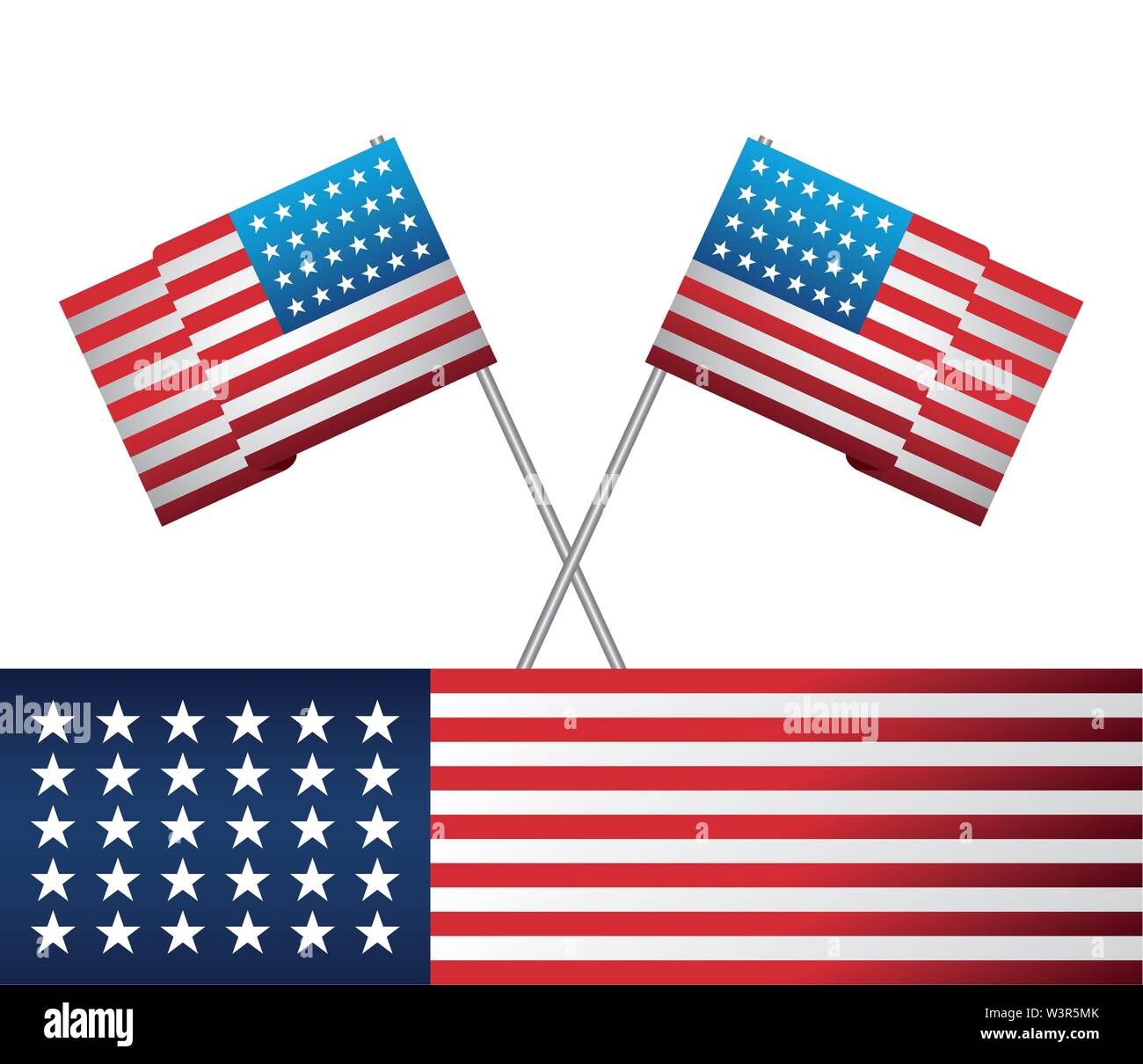 united state of american flags on sticks crossed vector illustration ...