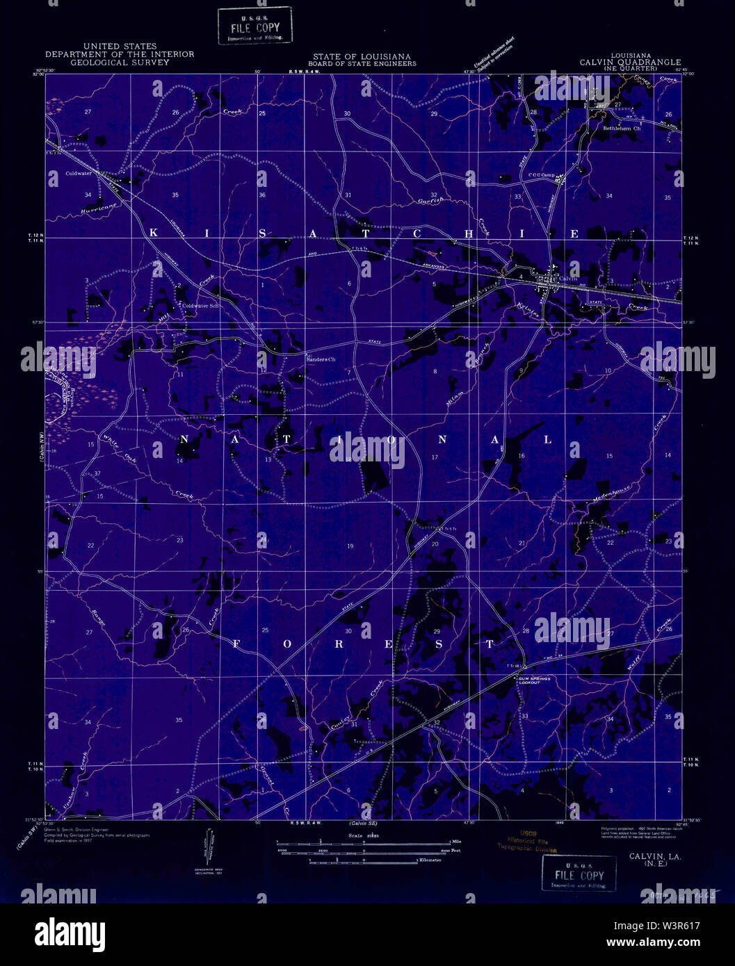 USGS TOPO Map Louisiana LA Calvin NE 333689 1949 31680 Inverted ...
