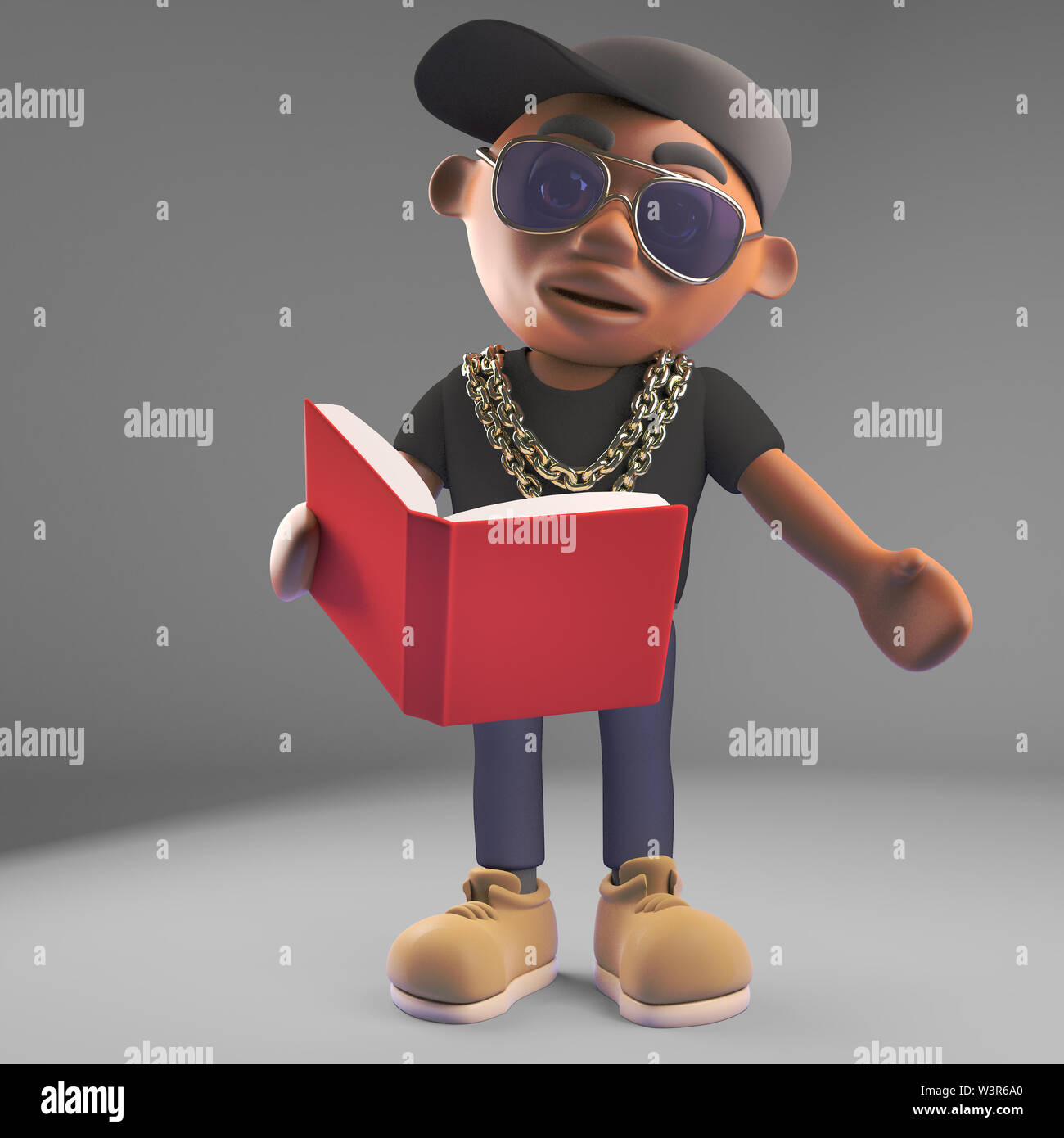 Black hiphop rap artist reading a book, 3d illustration render Stock ...