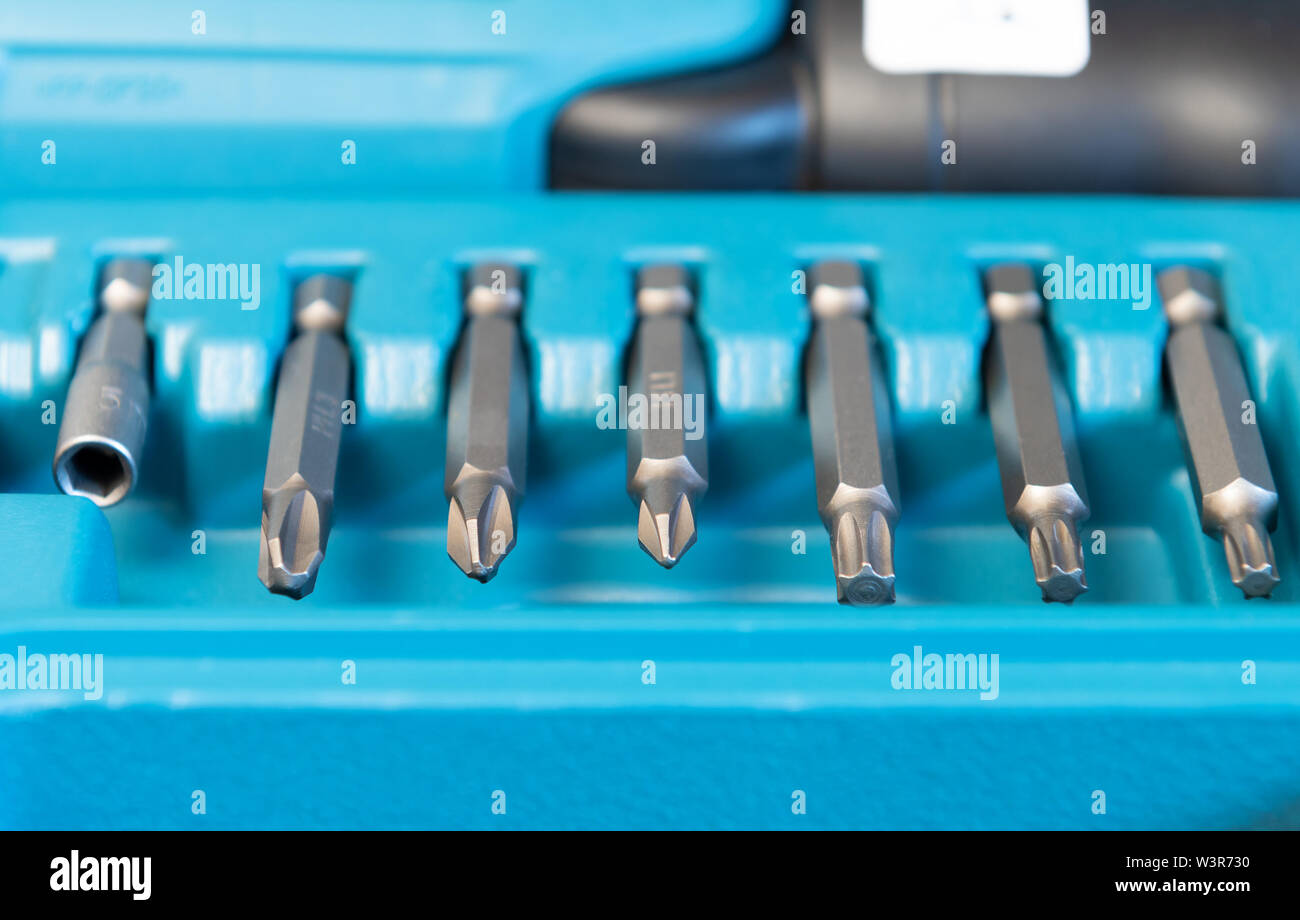 Set of heads for screwdriver, close up Stock Photo - Alamy