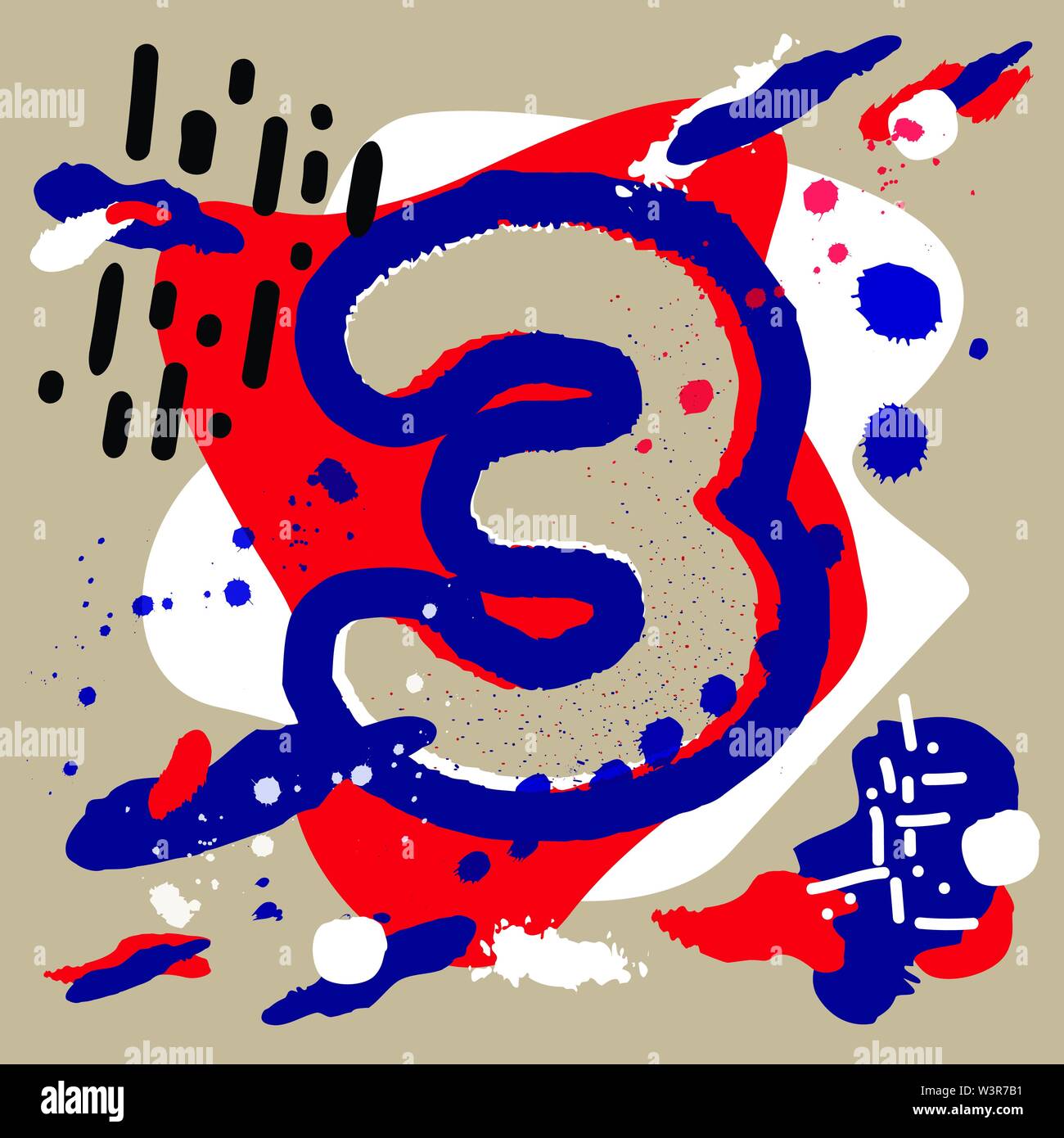 Illustration of number 3 decorated with abstract red blue and white ...
