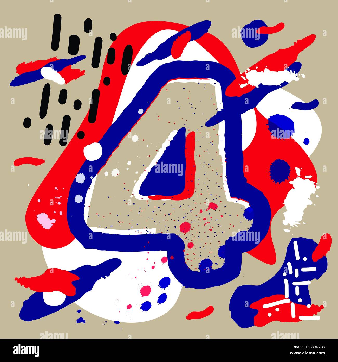 abstract design of number four with beige background and white red and ...