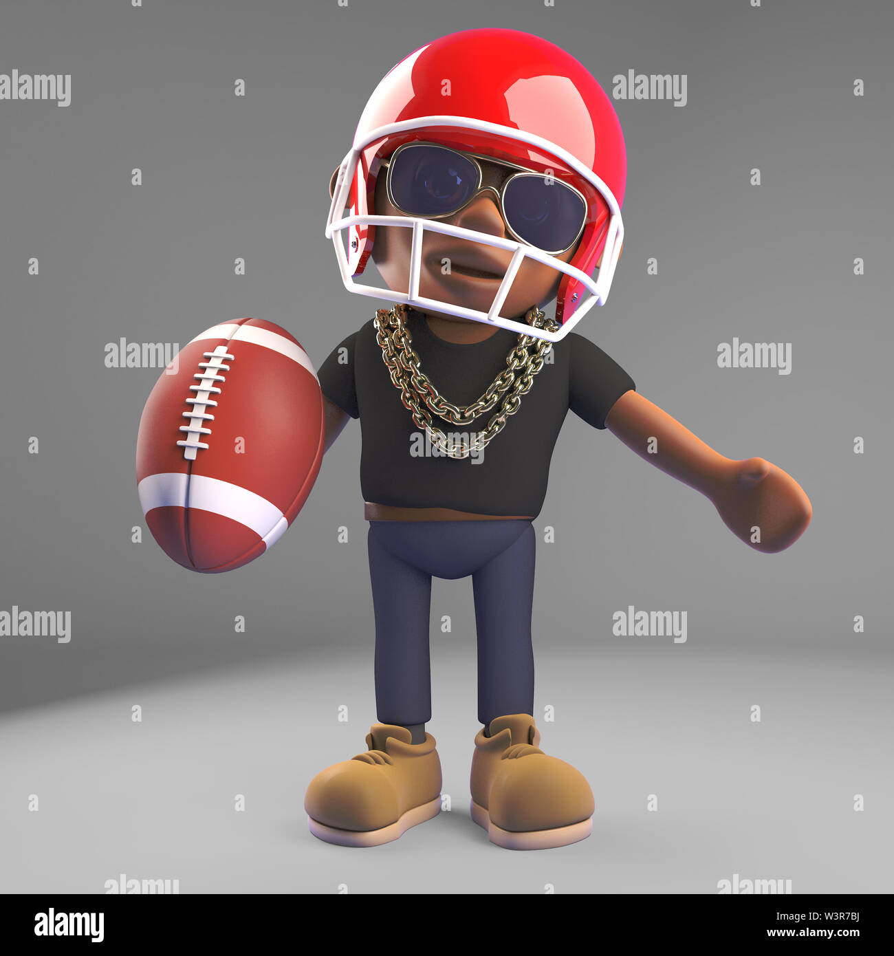Black hiphop rapper plays American football, 3d illustration render ...