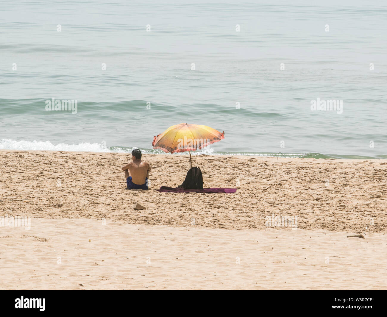 Beirut Lebanon. 17th July 2019. Beachgoers cool off at the beach on a ...