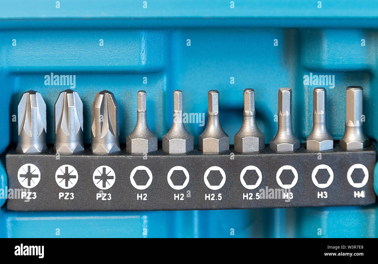 Set of heads for screwdriver, close up Stock Photo - Alamy