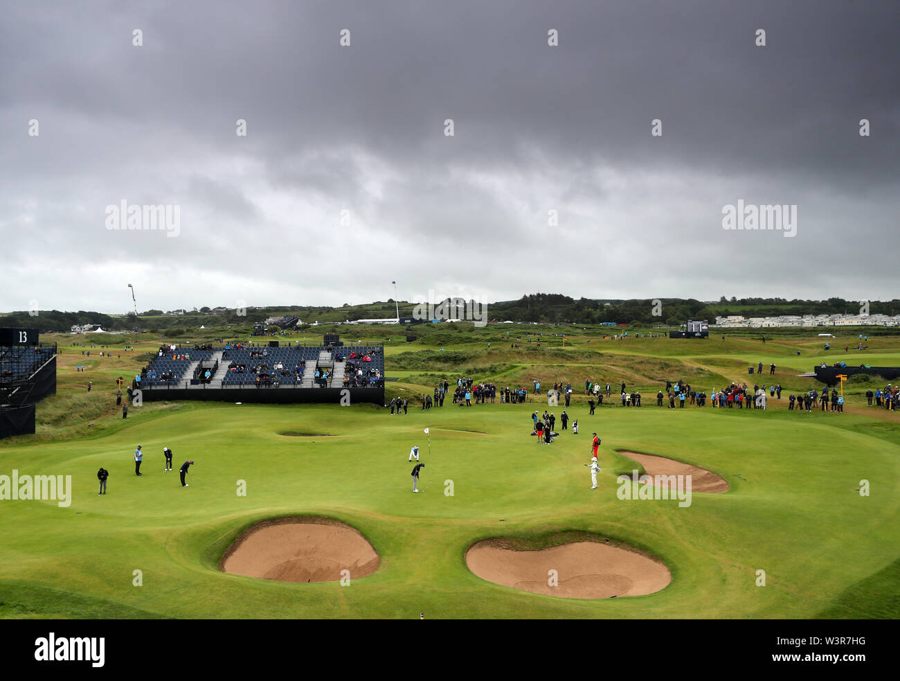 A view of the 13th green during preview day four of The Open ...