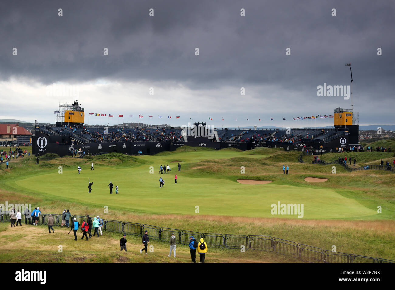 A view of the 18th Grandstand during preview day four of The Open ...
