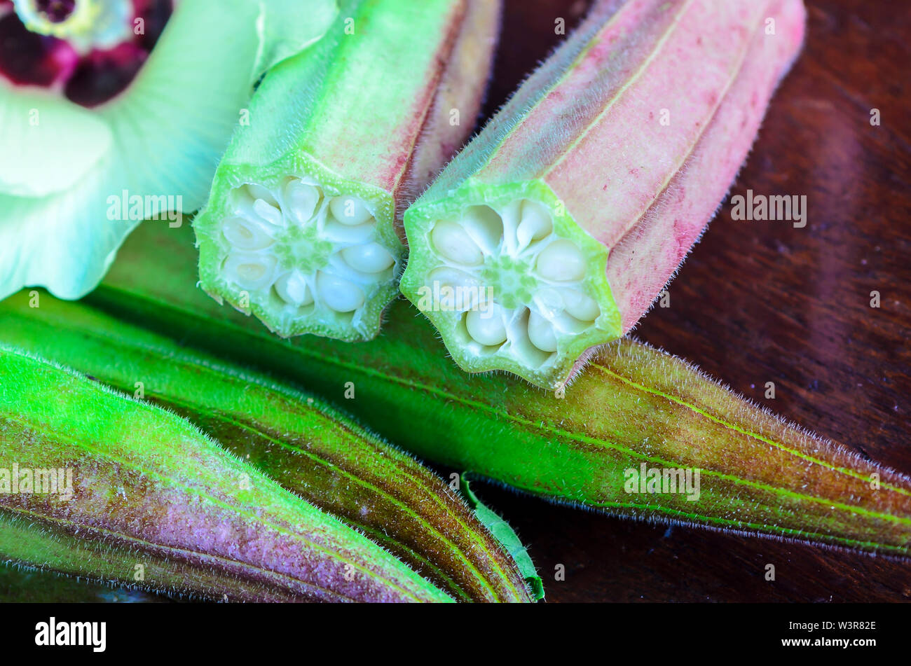 Organic agriculture. Cross-section ripe fruit of okra Stock Photo - Alamy