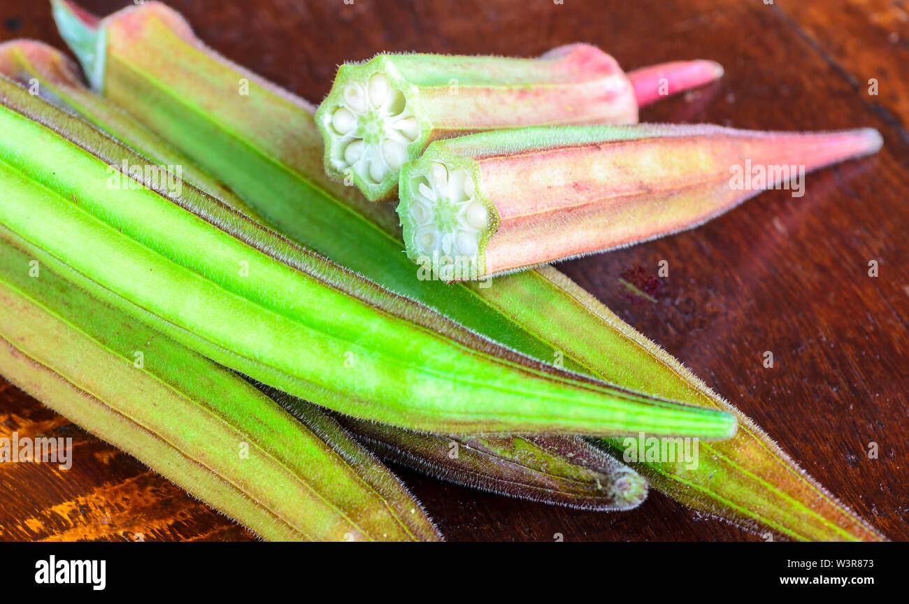 Organic agriculture. Cross-section ripe fruit of okra Stock Photo - Alamy