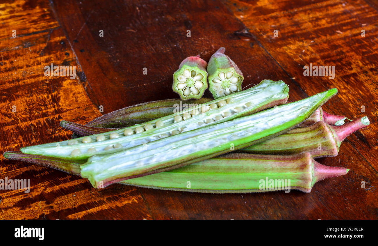 Organic agriculture. Cross-section ripe fruit of okra Stock Photo - Alamy