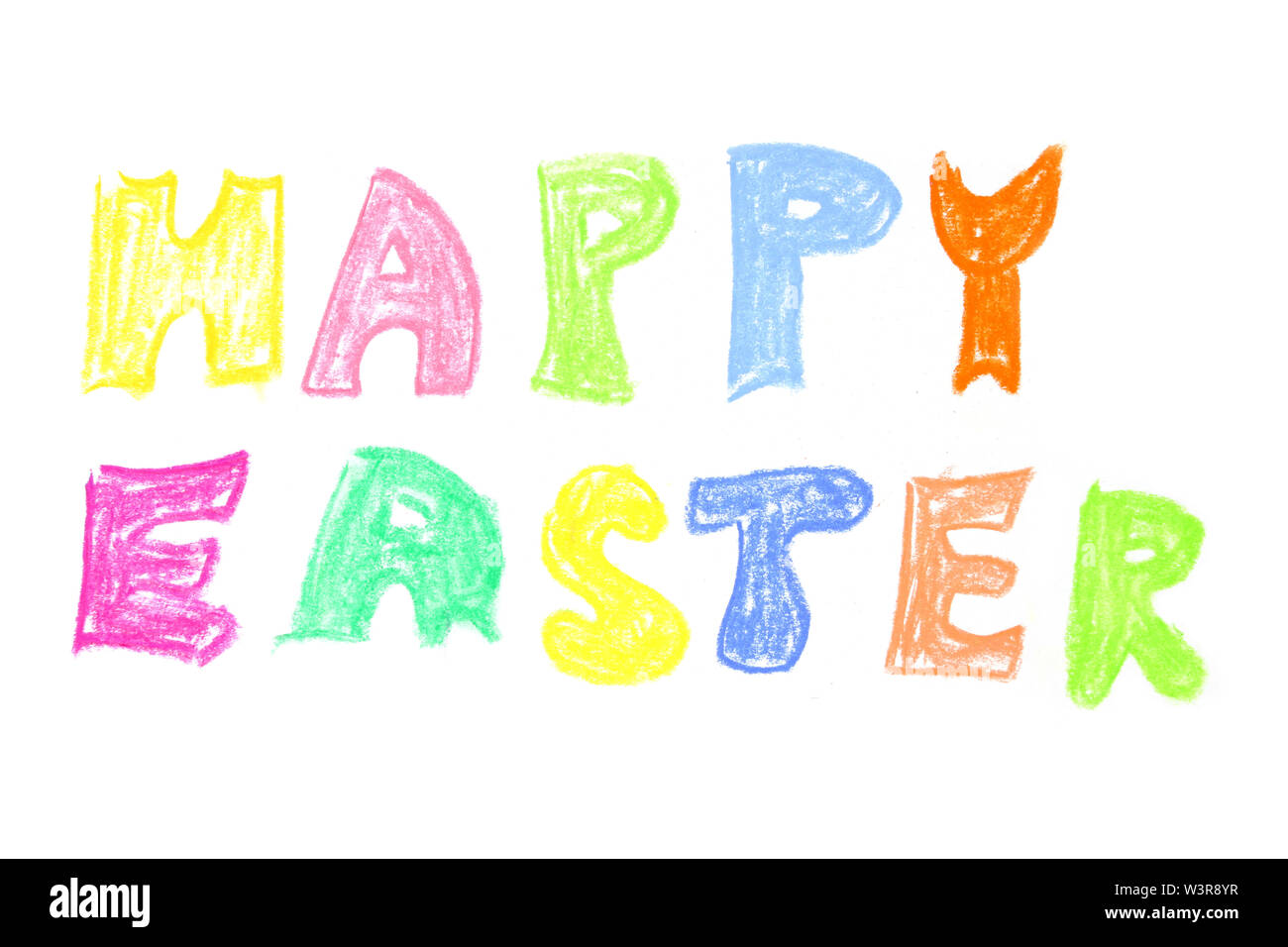 Colorful greetings 'Happy Easter' caption - hand drawn by pastel ...