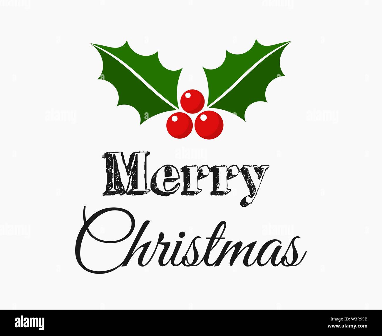 Merry Christmas text with holly symbol greeting card. Vector ...