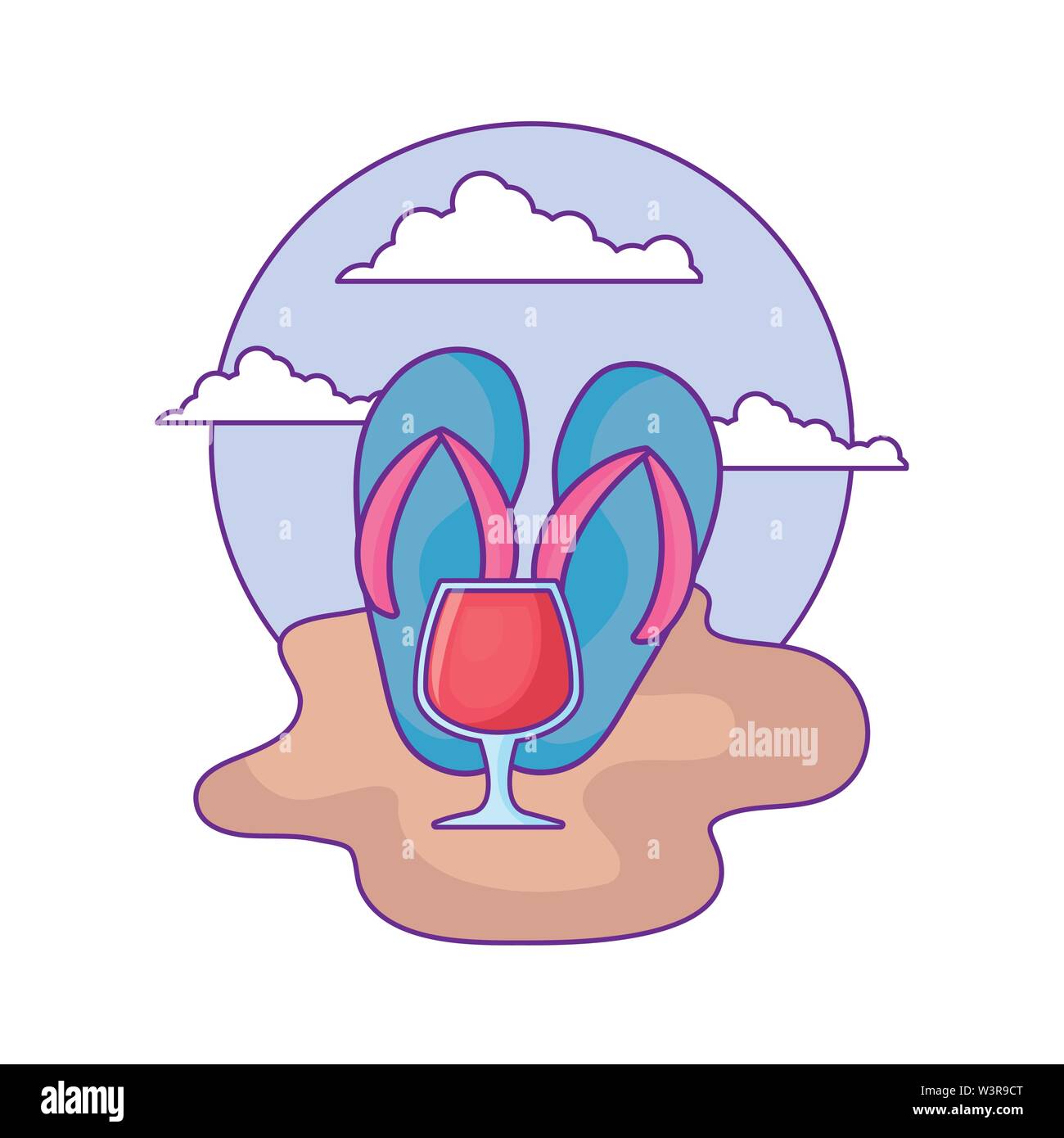 flip flops with cocktail in cup in beach vector illustration design ...