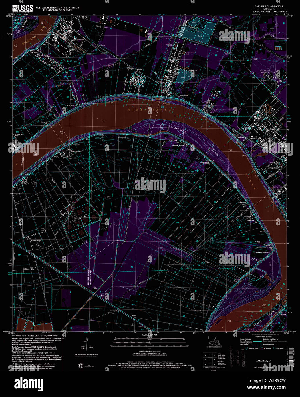 USGS TOPO Map Louisiana LA Carville 331615 1999 24000 Inverted ...