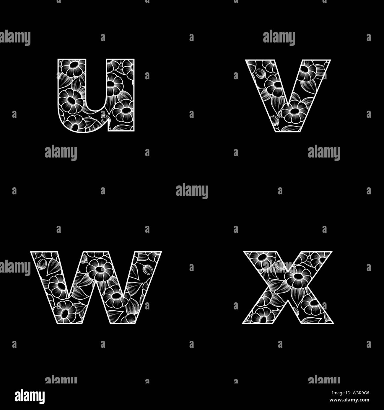Flower alphabet Black and White Stock Photos & Images - Alamy