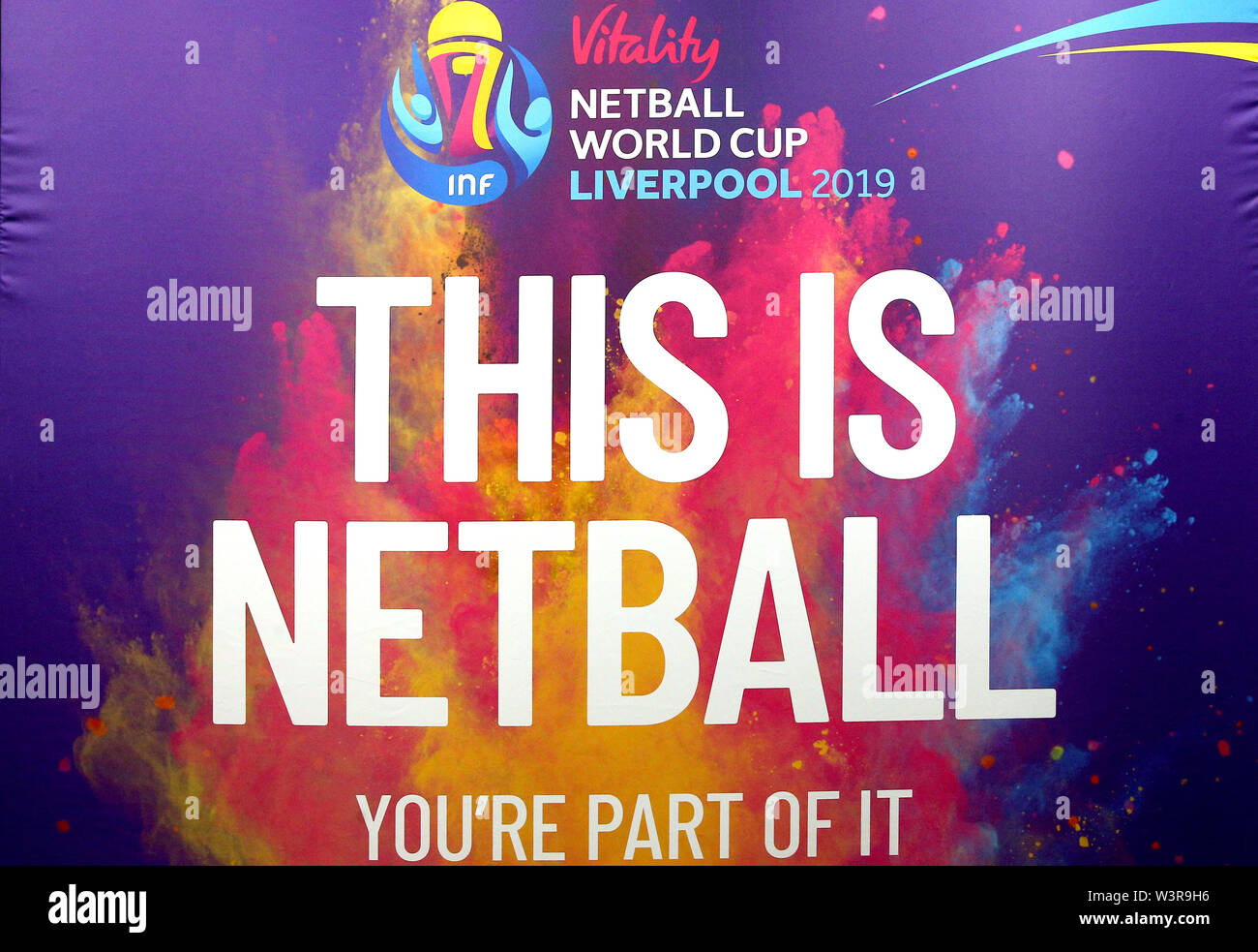 A general view of Vitality Netball World Cup signage during the Netball ...