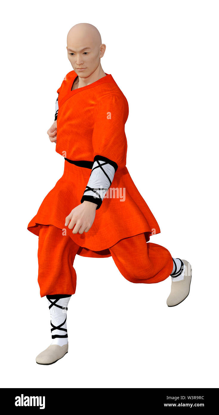 3D rendering of a shaolin monk exercising isolated on white background ...