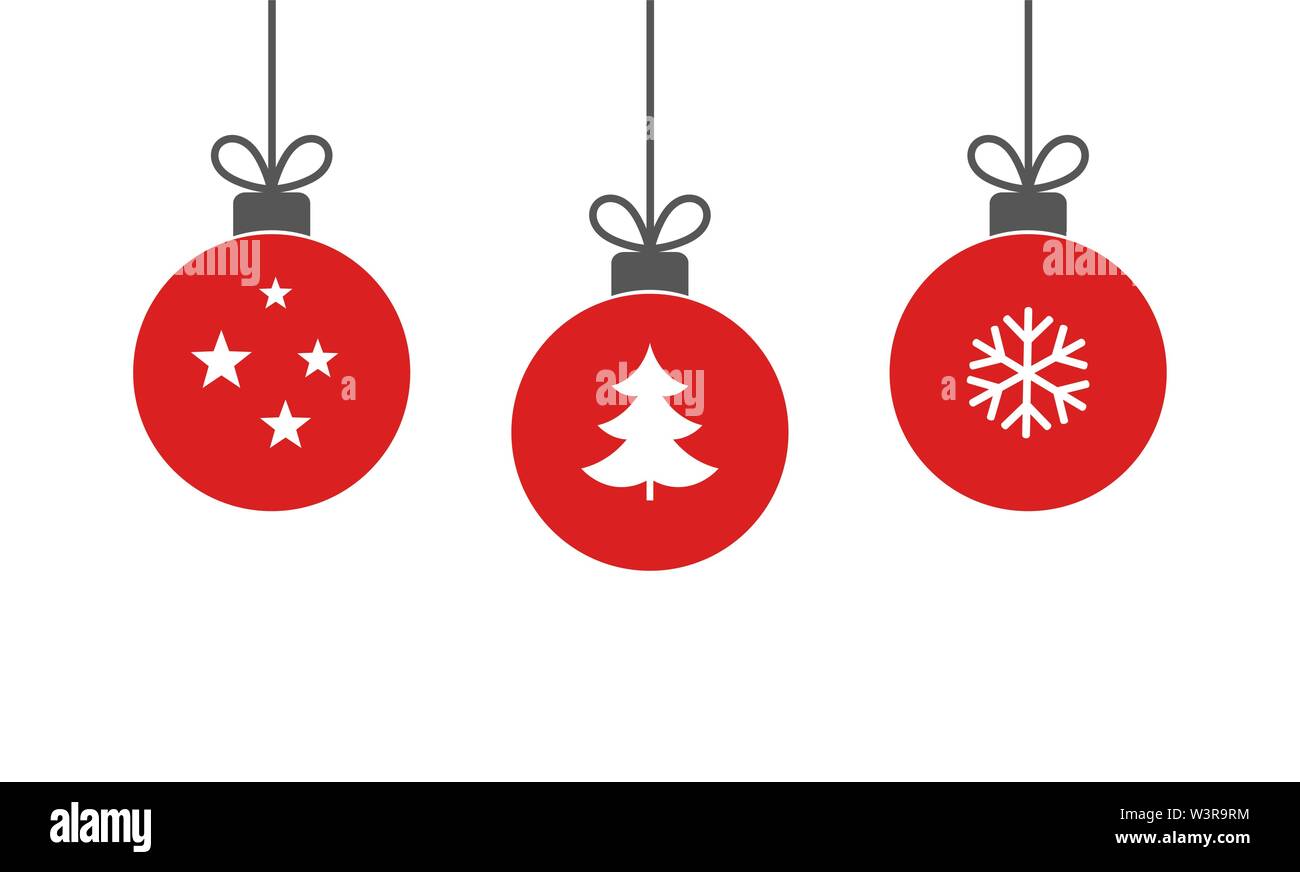 Christmas red balls hanging ornaments on white background. Vector ...