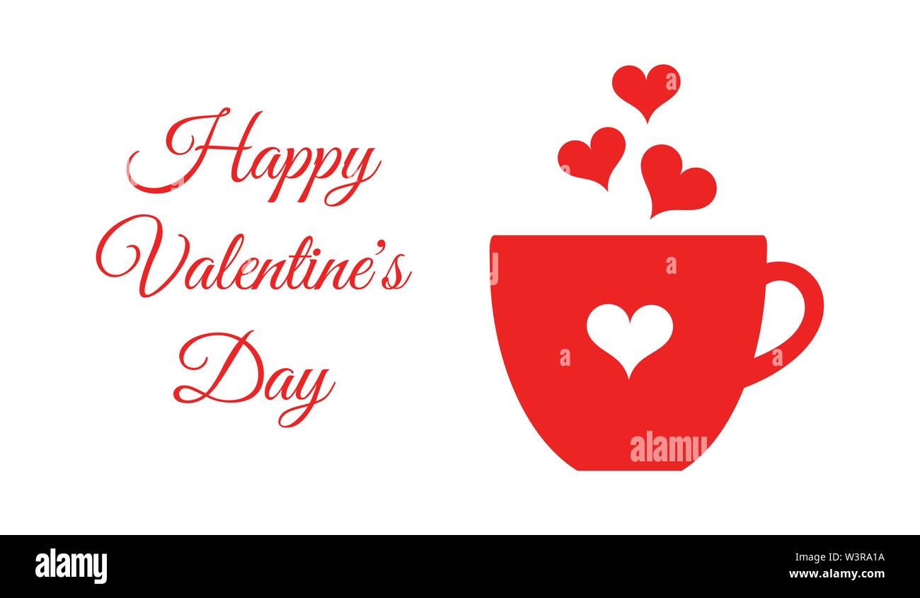 Valentine's Day red coffee or chocolate cup card. Vector illustration ...