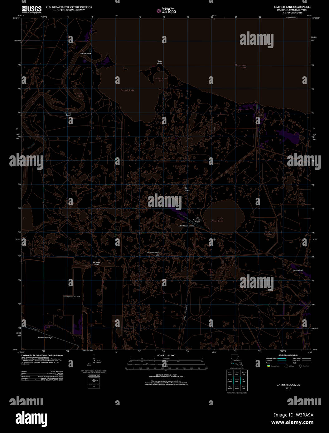 USGS TOPO Map Louisiana LA Catfish Lake 20120315 TM Inverted ...