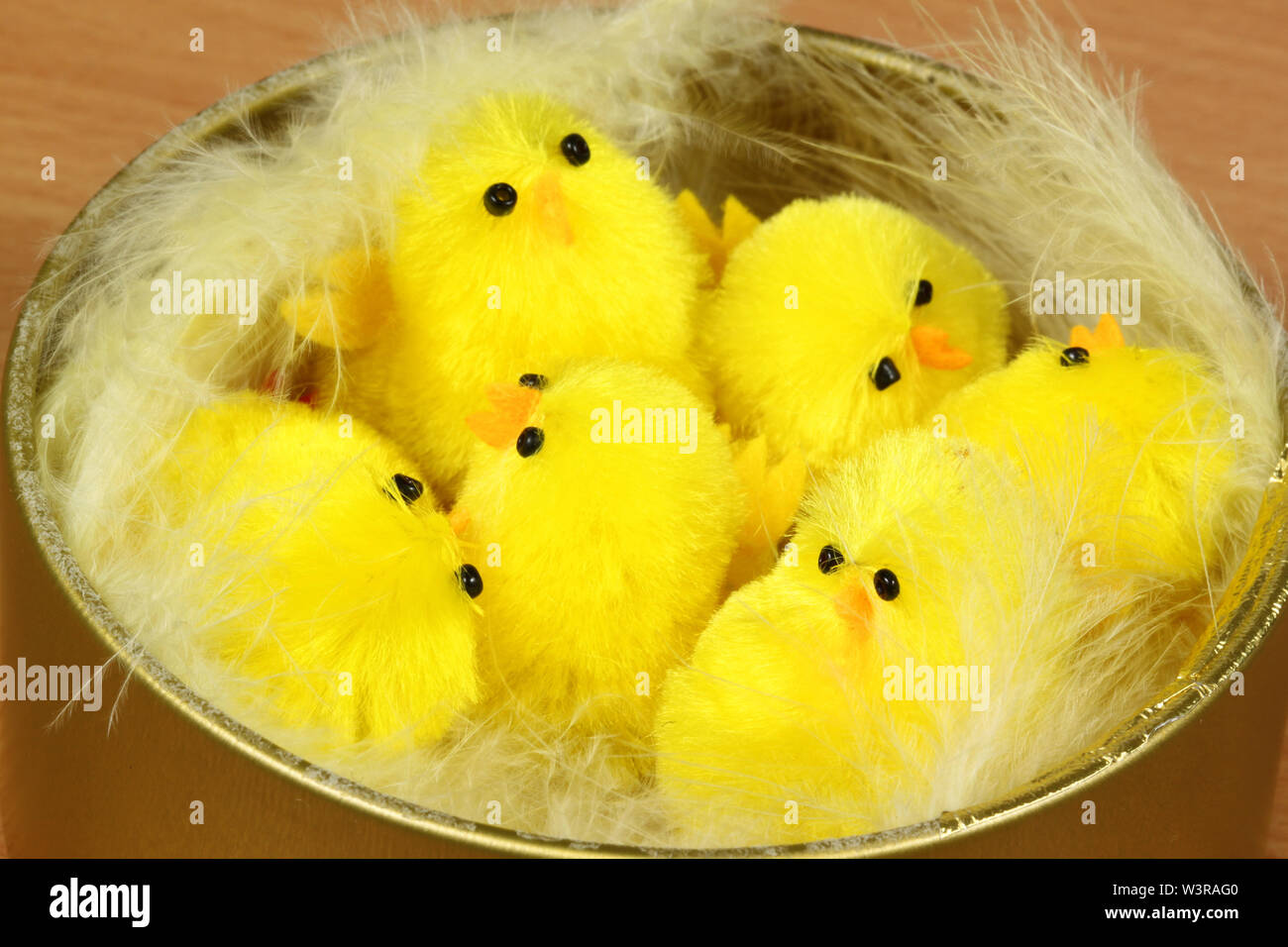 Small fluffy yellow chicks in nest with soft feathers. Easter Stock ...