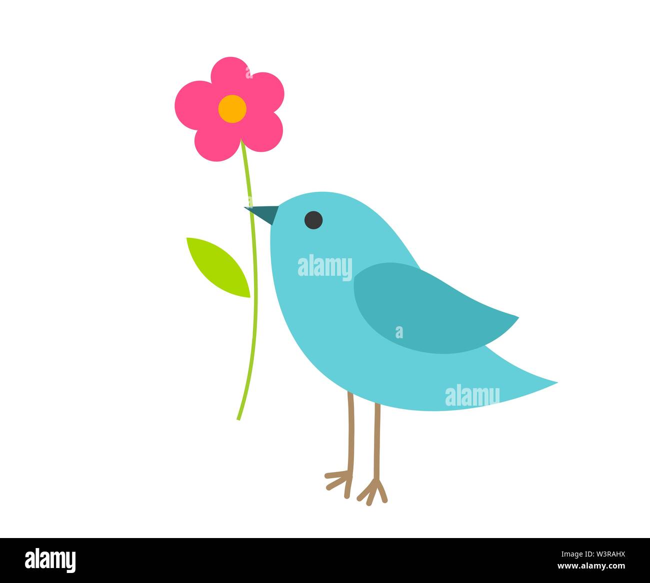 Cute blue bird with a flower. Romantic vector illustration Stock Vector ...