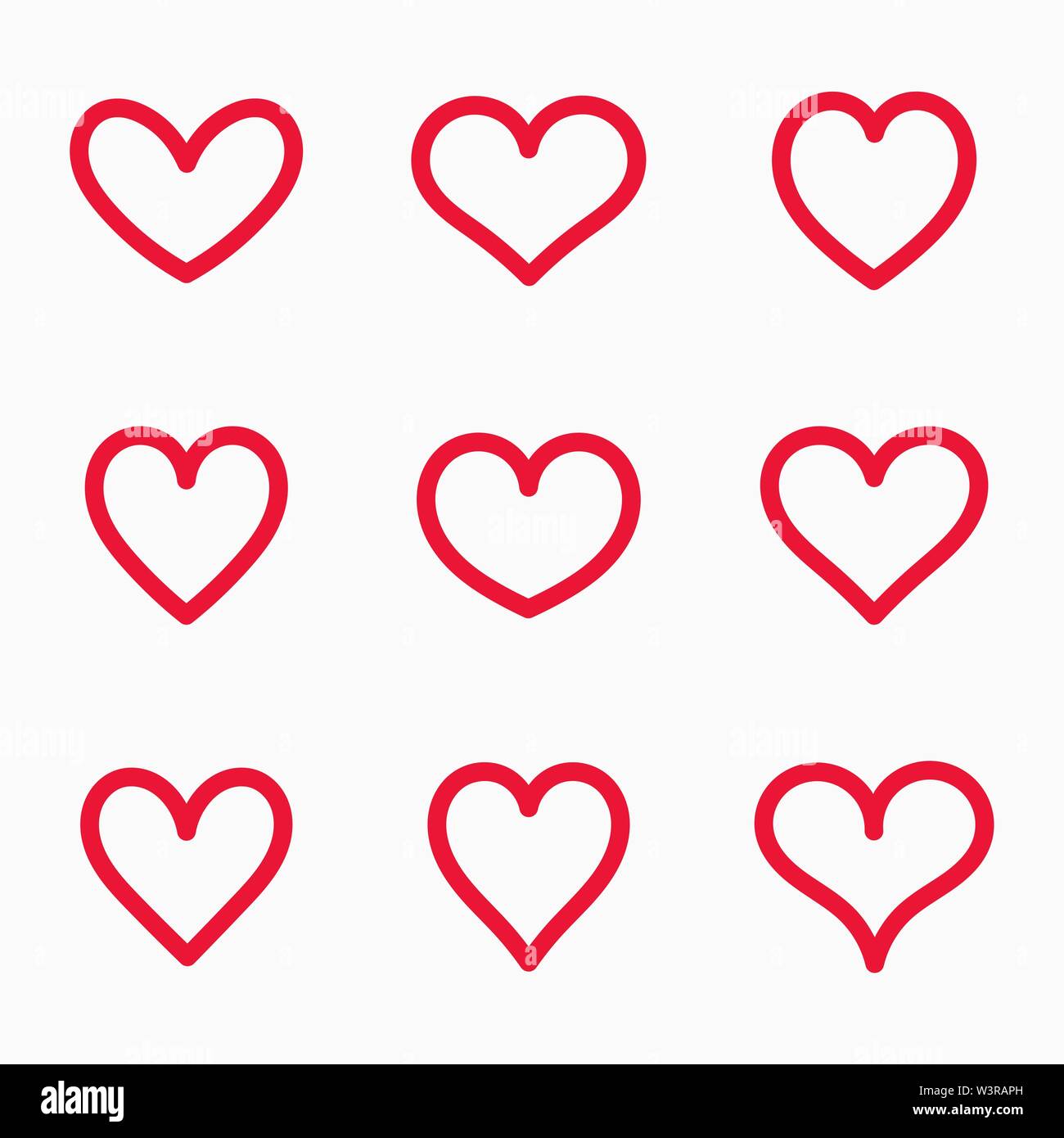 Set of red line hearts icons. Vector illustration Stock Vector Image ...