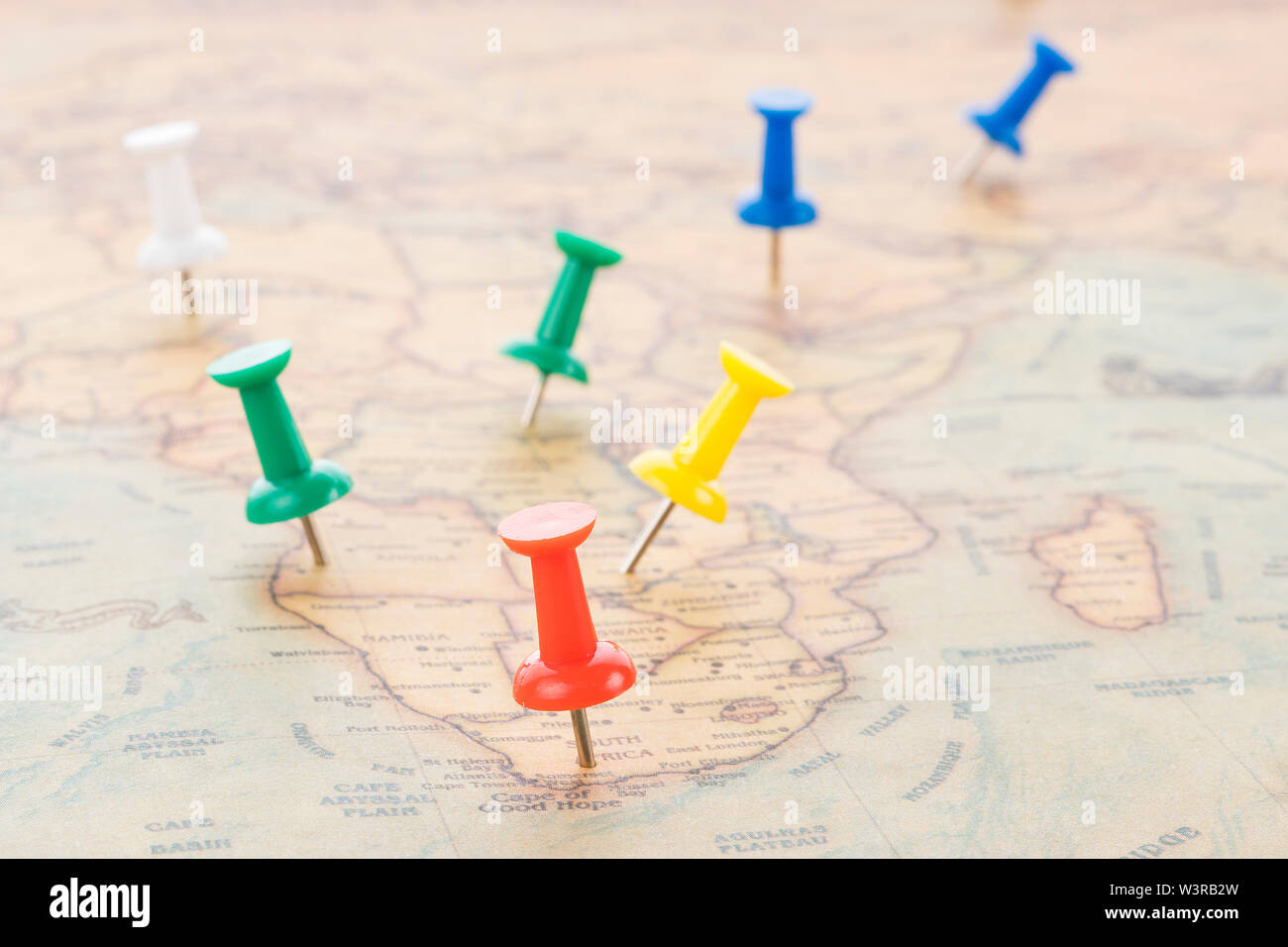 closeup destination and pin on the map Stock Photo - Alamy